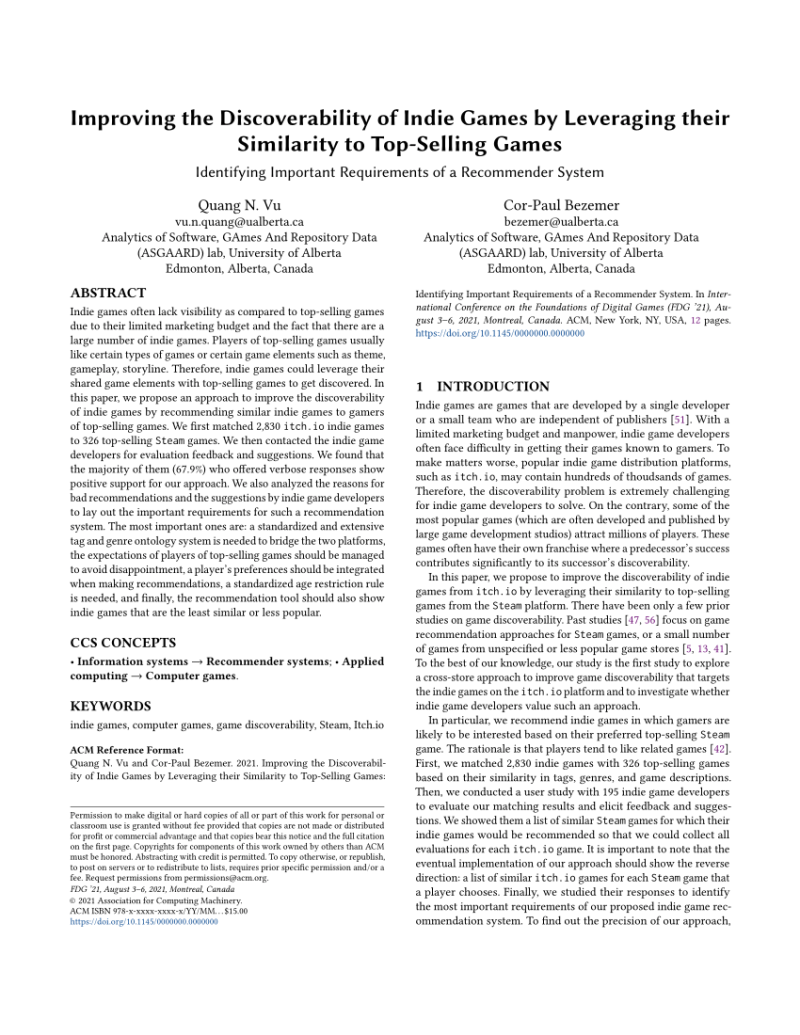 (PDF) Improving the Discoverability of Indie Games by Leveraging their ... (PDF) Improving the Discoverability of Indie Games by Leveraging their ...
