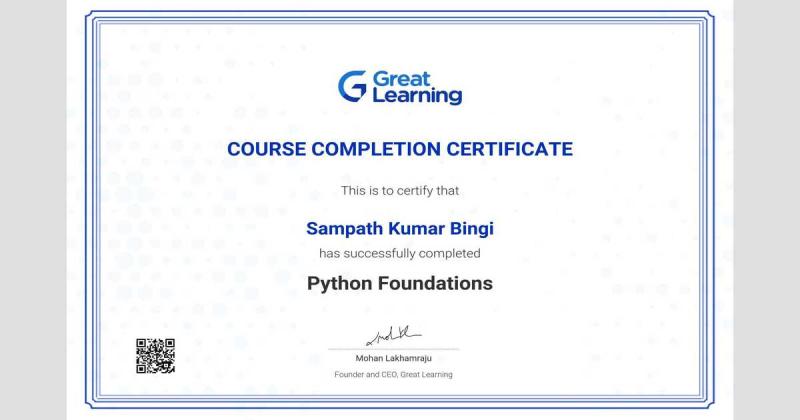 Python Foundations completion certificate for Sampath Kumar Bingi ... Python Foundations completion certificate for Sampath Kumar Bingi ...