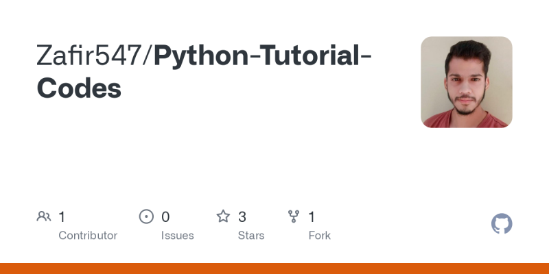 Zafir Abdullah on LinkedIn: GitHub - Zafir547/Python-Tutorial-Codes Zafir Abdullah on LinkedIn: GitHub - Zafir547/Python-Tutorial-Codes