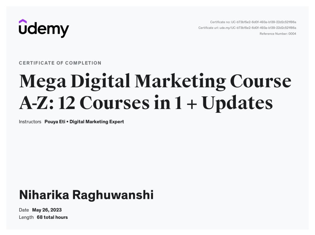 Udemy Course Completion Certificate | Niharika Raghuwanshi Udemy Course Completion Certificate | Niharika Raghuwanshi
