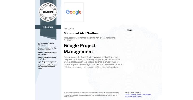 Mahmoud Salheen on LinkedIn: Completion Certificate for Google Project ... Mahmoud Salheen on LinkedIn: Completion Certificate for Google Project ...