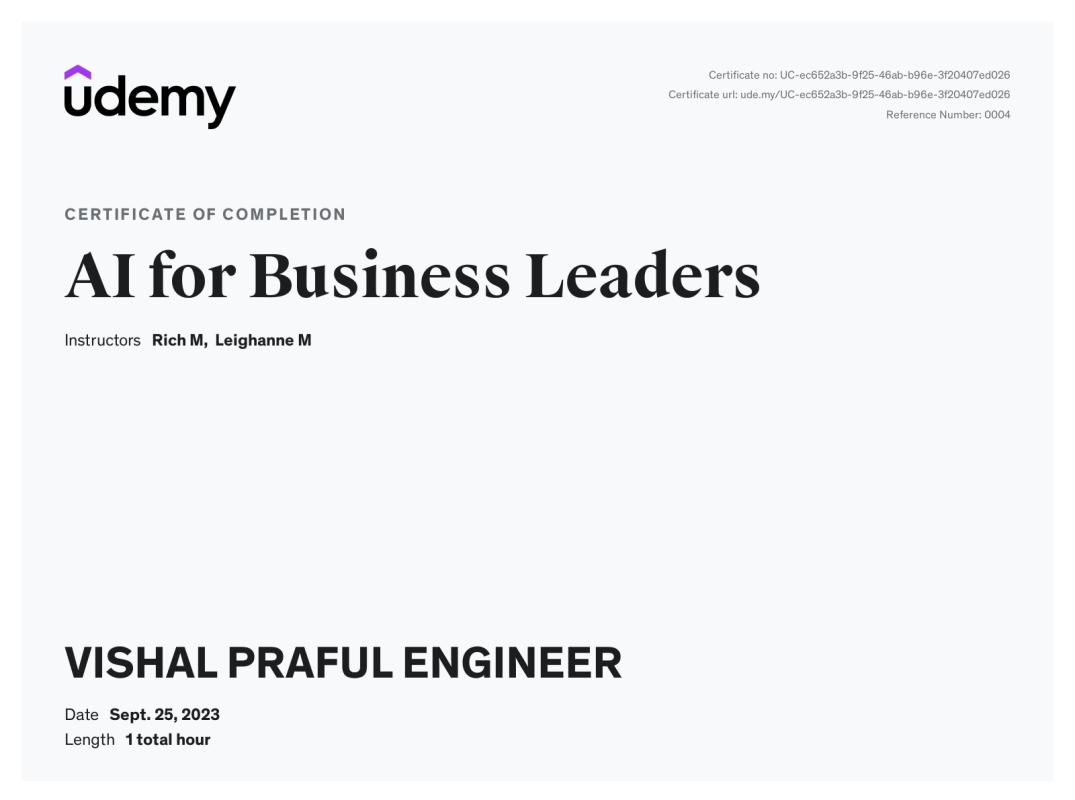 Vishal Engineer on LinkedIn: Udemy Course Completion Certificate Vishal Engineer on LinkedIn: Udemy Course Completion Certificate