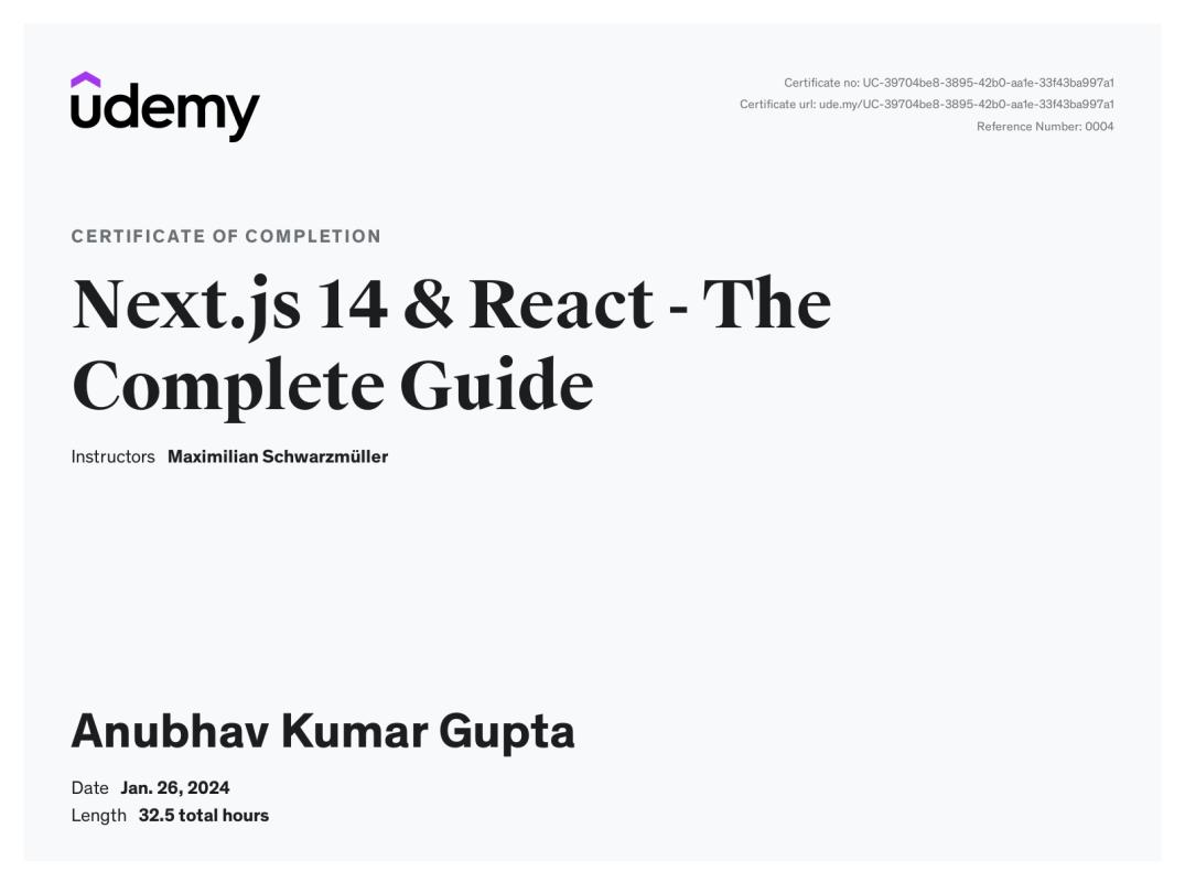 Anubhav Kumar Gupta on LinkedIn: Udemy Course Completion Certificate Anubhav Kumar Gupta on LinkedIn: Udemy Course Completion Certificate
