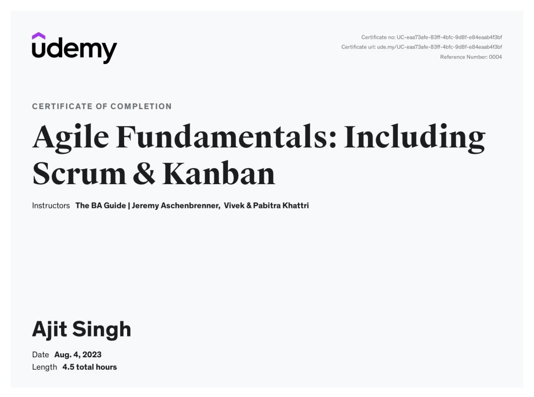 Udemy Course Completion Certificate | Ajit Singh Udemy Course Completion Certificate | Ajit Singh