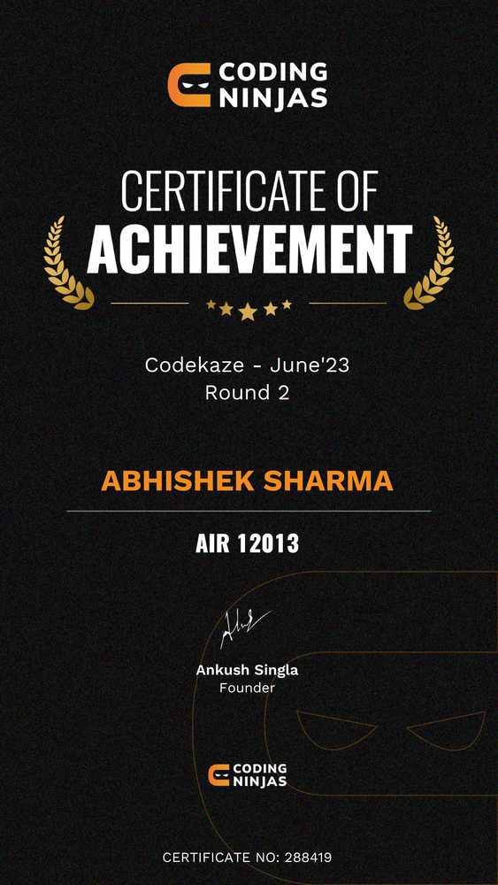 Abhishek Sharma on LinkedIn: Codingninjas | Achievement Abhishek Sharma on LinkedIn: Codingninjas | Achievement
