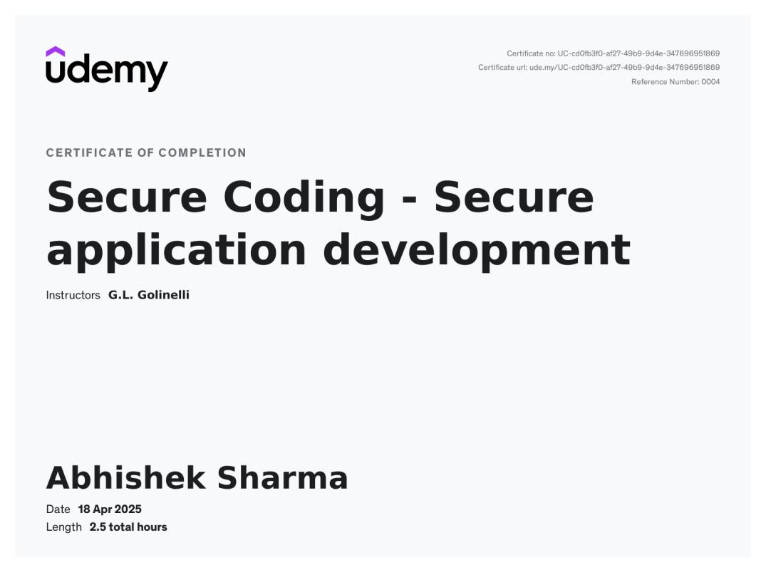 Udemy Course Completion Certificate | Abhishek Sharma Udemy Course Completion Certificate | Abhishek Sharma