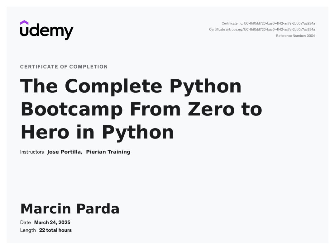 Udemy Course Completion Certificate | Marcin Parda Udemy Course Completion Certificate | Marcin Parda