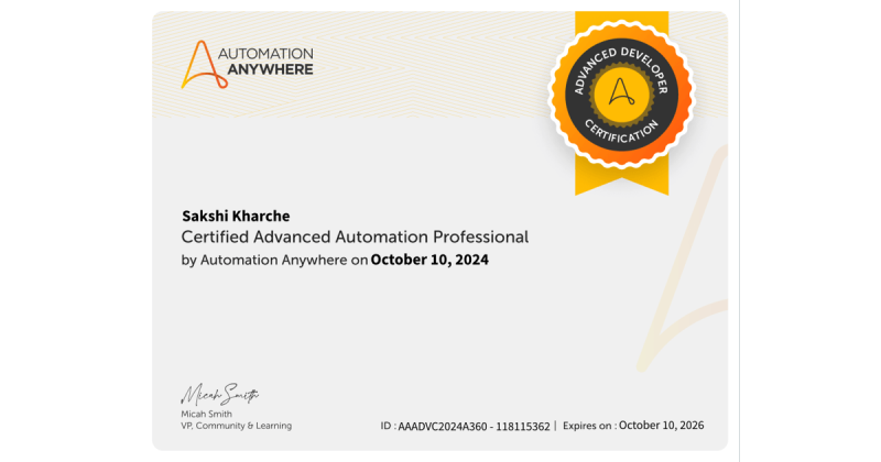 Sakshi Kharche on LinkedIn: Advanced Automation Certification - 2024 ... Sakshi Kharche on LinkedIn: Advanced Automation Certification - 2024 ...
