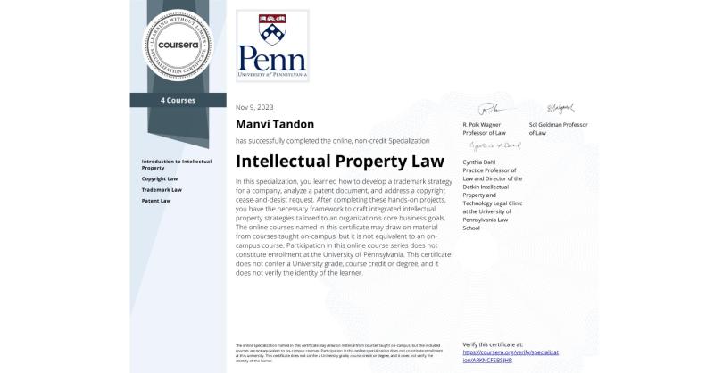 Manvi Tandon on LinkedIn: Completion Certificate for Intellectual ... Manvi Tandon on LinkedIn: Completion Certificate for Intellectual ...