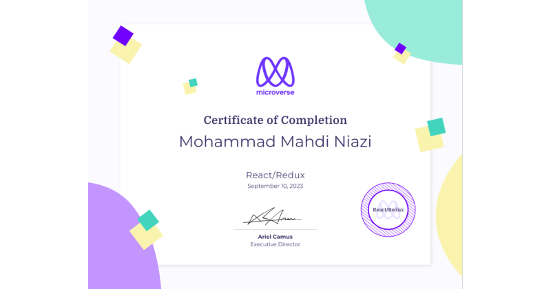 Microverse React & Redux Module • Mohammad Mahdi Niazi • Credential for ... Microverse React & Redux Module • Mohammad Mahdi Niazi • Credential for ...
