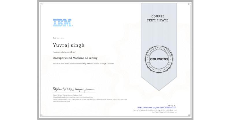 Completion Certificate for Unsupervised Machine Learning | Yuvraj Kumar ... Completion Certificate for Unsupervised Machine Learning | Yuvraj Kumar ...