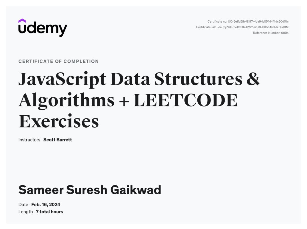 Udemy Course Completion Certificate | Sameer Gaikwad Udemy Course Completion Certificate | Sameer Gaikwad