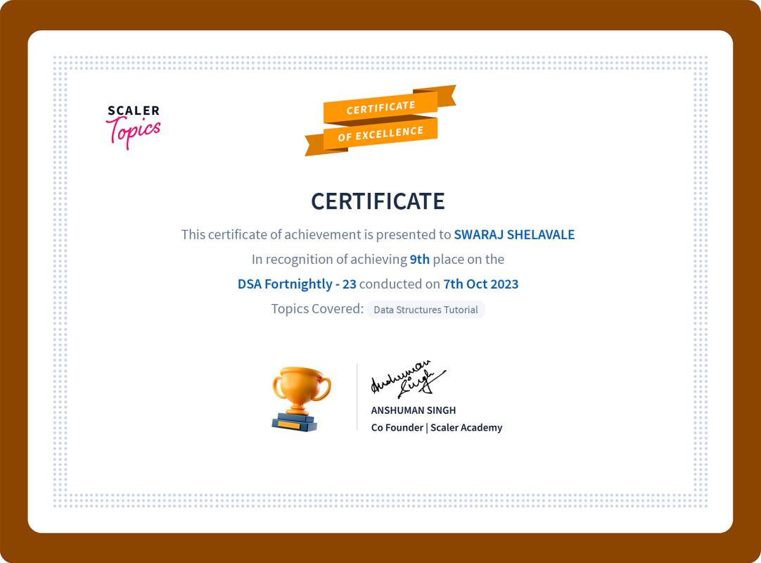 Swaraj Shelavale on LinkedIn: I have completed DSA Fortnightly - 23 on ... Swaraj Shelavale on LinkedIn: I have completed DSA Fortnightly - 23 on ...