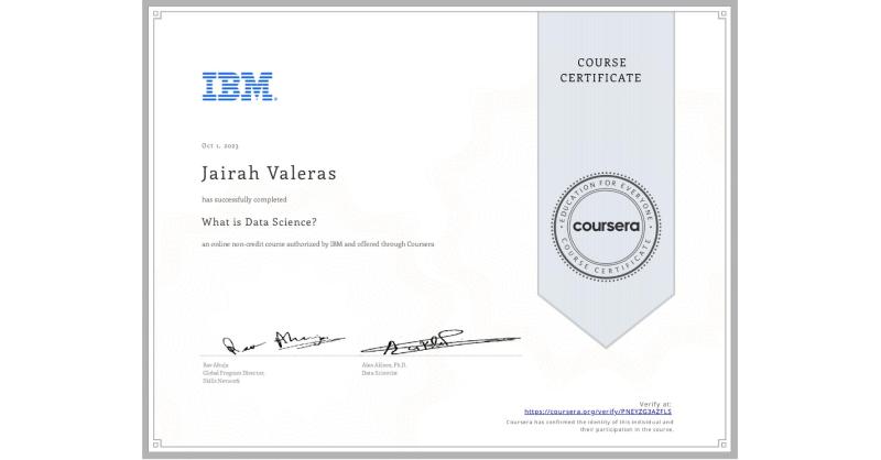 Jairah Valeras on LinkedIn: Completion Certificate for What is Data ... Jairah Valeras on LinkedIn: Completion Certificate for What is Data ...