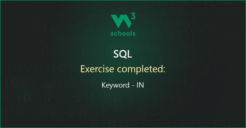 Nikhil Kamode on LinkedIn: Completed Exercise: SQL Keyword - IN Nikhil Kamode on LinkedIn: Completed Exercise: SQL Keyword - IN
