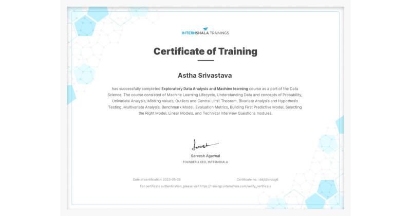 Astha Srivastava on LinkedIn: Successfully completed the Exploratory ... Astha Srivastava on LinkedIn: Successfully completed the Exploratory ...