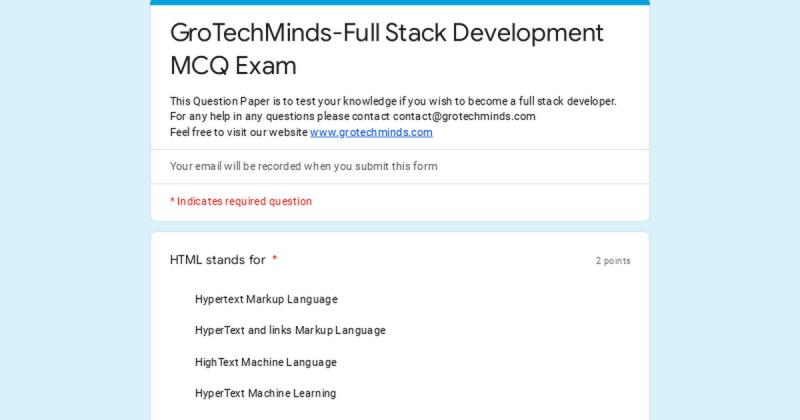 Neeki Kumari on LinkedIn: GroTechMinds-Full Stack Development MCQ Exam Neeki Kumari on LinkedIn: GroTechMinds-Full Stack Development MCQ Exam