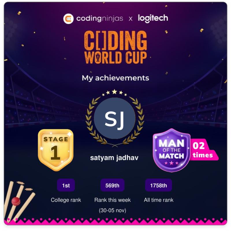 satyam jadhav on LinkedIn: Coding World Cup satyam jadhav on LinkedIn: Coding World Cup