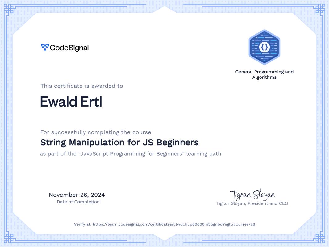 Ewald Ertl on LinkedIn: Course certificate for String Manipulation for ... Ewald Ertl on LinkedIn: Course certificate for String Manipulation for ...