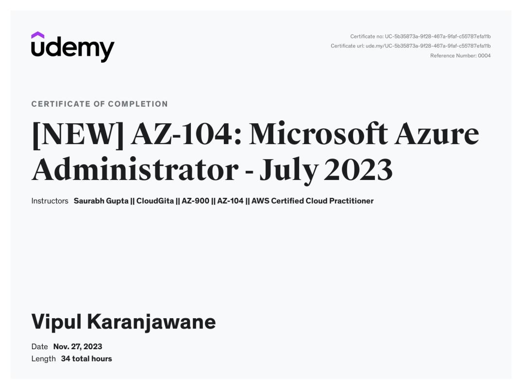 Vipul Karanjawane on LinkedIn: Udemy Course Completion Certificate Vipul Karanjawane on LinkedIn: Udemy Course Completion Certificate
