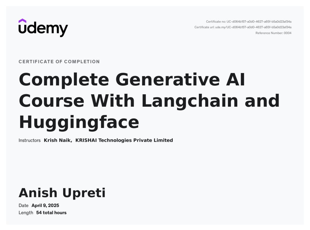 Udemy Course Completion Certificate | Anish Upreti Udemy Course Completion Certificate | Anish Upreti