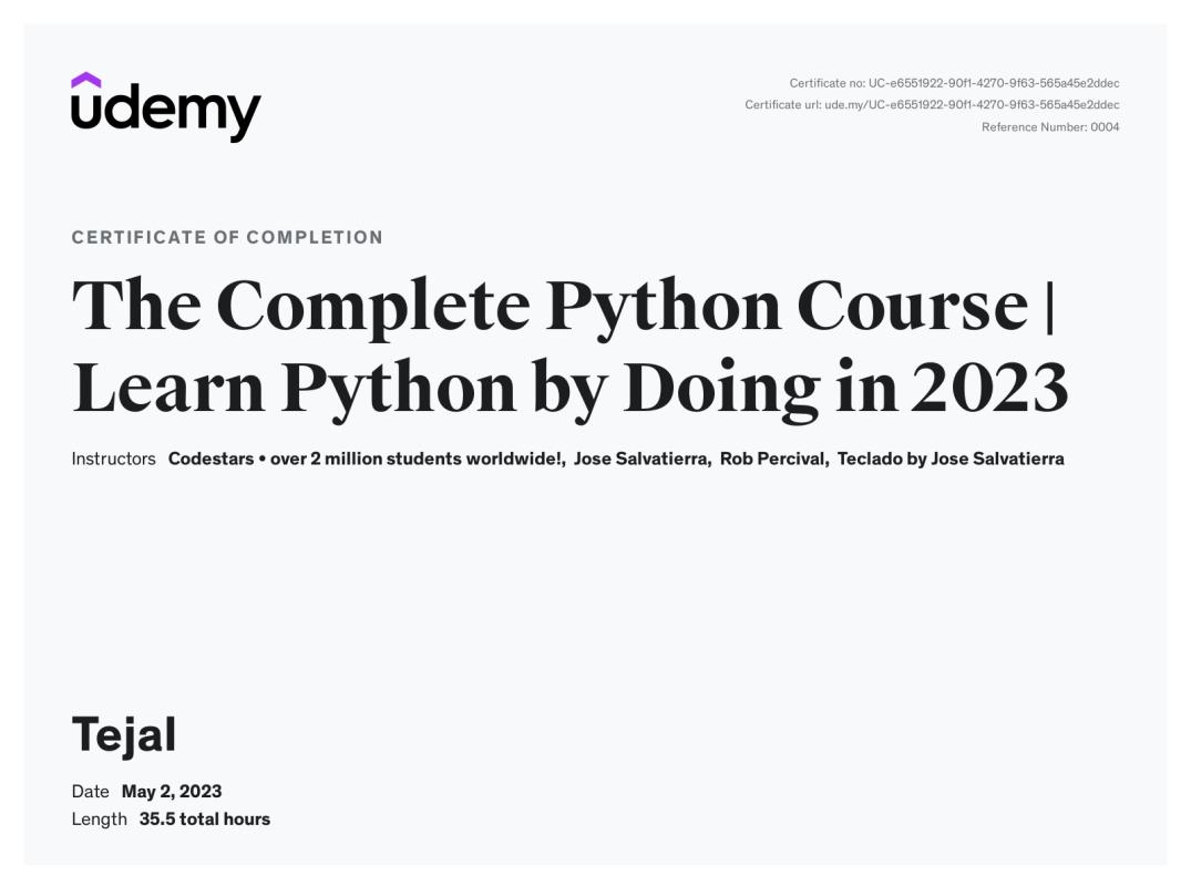 Tejal Patil on LinkedIn: Udemy Course Completion Certificate Tejal Patil on LinkedIn: Udemy Course Completion Certificate