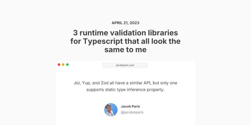 Kirk Israel on LinkedIn: 3 runtime validation libraries for Typescript ... Kirk Israel on LinkedIn: 3 runtime validation libraries for Typescript ...