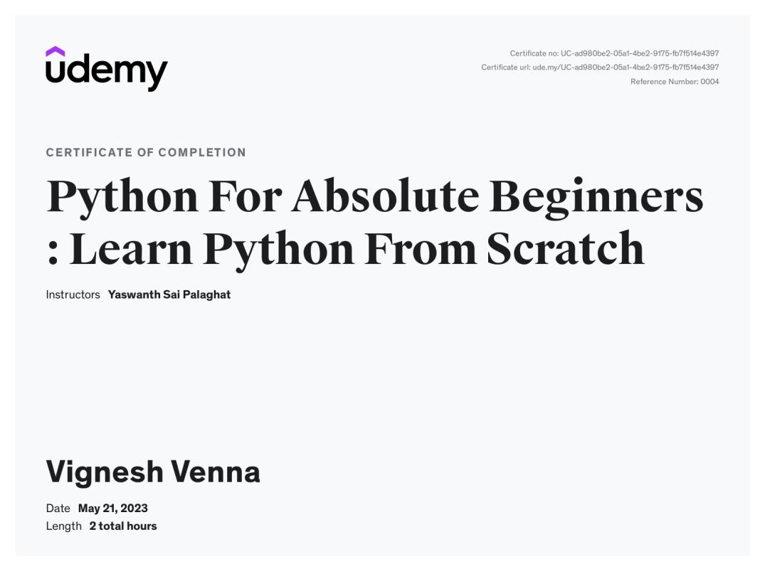 Vignesh Venna on LinkedIn: Udemy Course Completion Certificate Vignesh Venna on LinkedIn: Udemy Course Completion Certificate