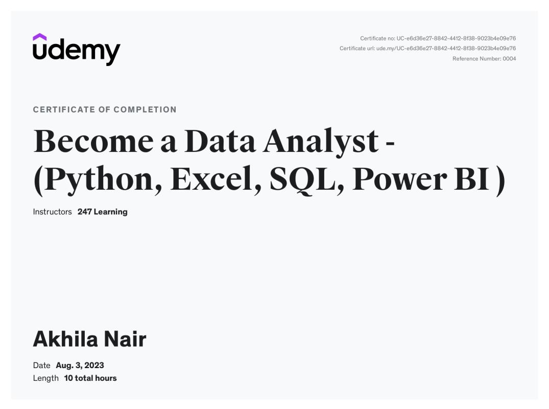 Akhila Nair on LinkedIn: Udemy Course Completion Certificate Akhila Nair on LinkedIn: Udemy Course Completion Certificate