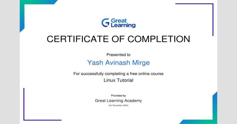 Yash Mirge on LinkedIn: Linux Tutorial course completion certificate ... Yash Mirge on LinkedIn: Linux Tutorial course completion certificate ...