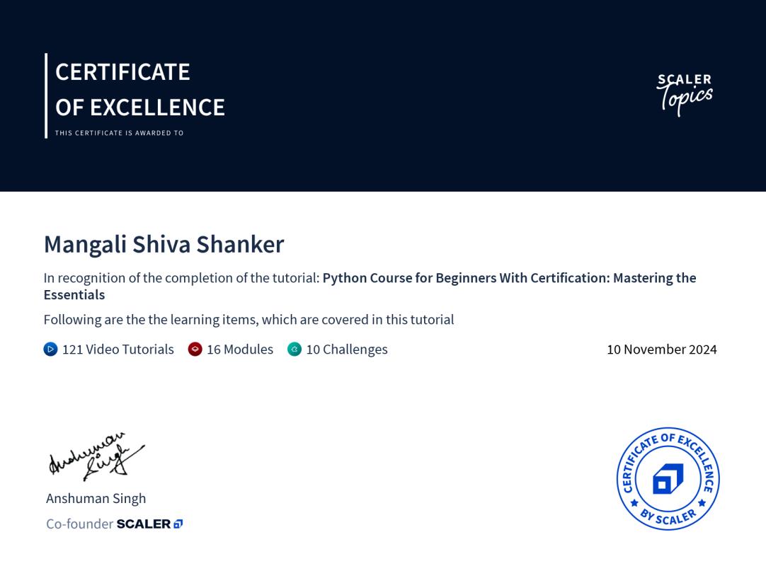 Shiva Shanker on LinkedIn: I have completed Python Course for Beginners ... Shiva Shanker on LinkedIn: I have completed Python Course for Beginners ...