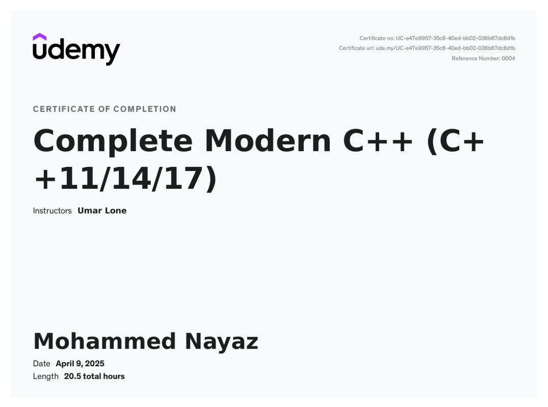 Udemy Course Completion Certificate | Mohammed Nayaz Udemy Course Completion Certificate | Mohammed Nayaz