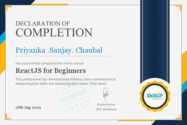 Priyanka .Sanjay. Chaubal has successfully completed the online course ... Priyanka .Sanjay. Chaubal has successfully completed the online course ...
