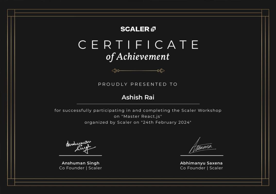 Ashish Rai on LinkedIn: Certificate | Master React.js Ashish Rai on LinkedIn: Certificate | Master React.js