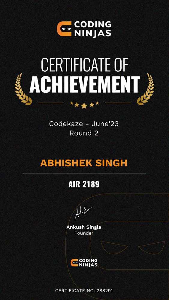 ABHISHEK SINGH on LinkedIn: Codingninjas | Achievement ABHISHEK SINGH on LinkedIn: Codingninjas | Achievement