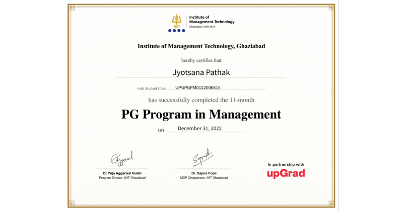 Jyotsana Pathak on LinkedIn: PG Program in Management with IMT ... Jyotsana Pathak on LinkedIn: PG Program in Management with IMT ...