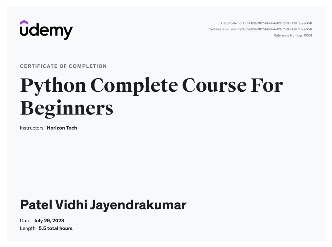 Vidhi Patel on LinkedIn: Udemy Course Completion Certificate Vidhi Patel on LinkedIn: Udemy Course Completion Certificate