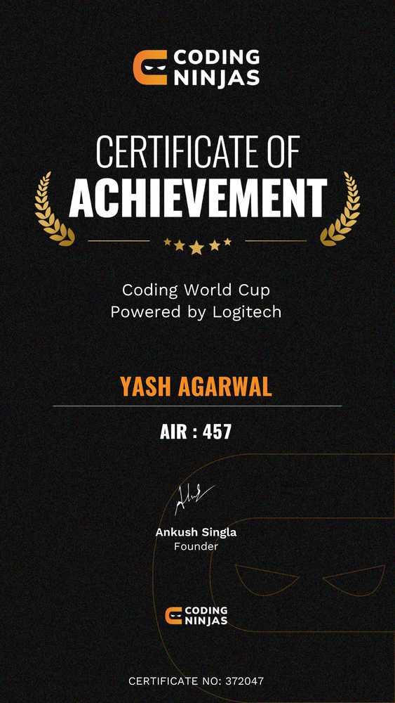 Yash Agarwal on LinkedIn: Codingninjas | Achievement Yash Agarwal on LinkedIn: Codingninjas | Achievement