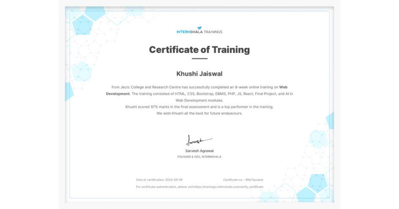Khushi Jaiswal on LinkedIn: Successfully completed the Web Development ... Khushi Jaiswal on LinkedIn: Successfully completed the Web Development ...