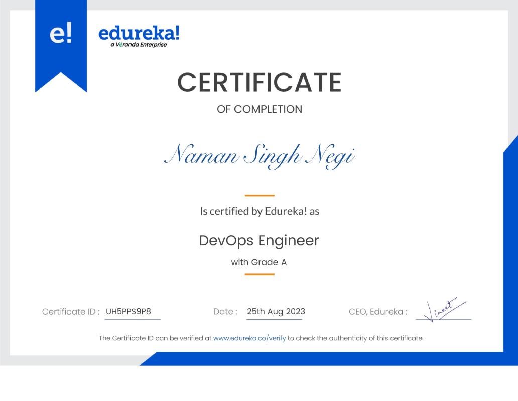 Naman Negi on LinkedIn: Check out Naman's Certificate on DevOps Engineer Naman Negi on LinkedIn: Check out Naman's Certificate on DevOps Engineer