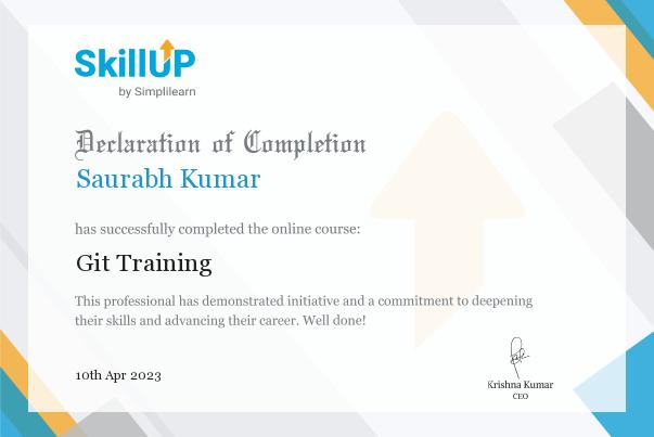 Saurabh Kumar has successfully completed the online course GIT. Upgrade ... Saurabh Kumar has successfully completed the online course GIT. Upgrade ...