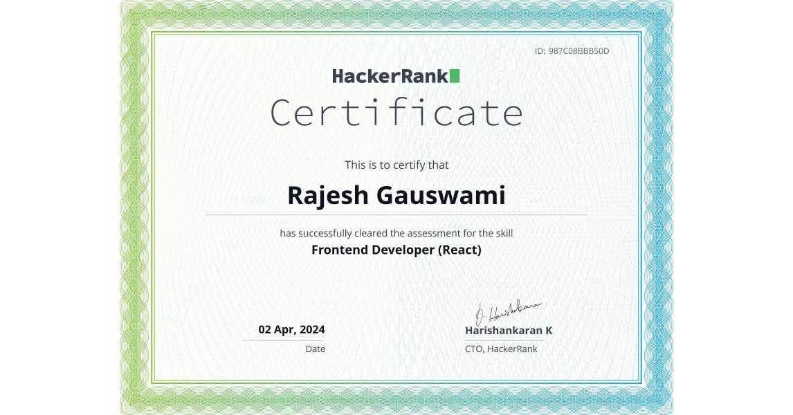 Rajesh Gauswami on LinkedIn: HackerRank Skill Certificate Rajesh Gauswami on LinkedIn: HackerRank Skill Certificate