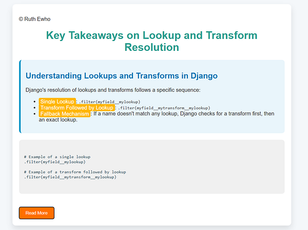Ewho Ruth on LinkedIn: Beyond the Basics: Customizing Django Queries ... Ewho Ruth on LinkedIn: Beyond the Basics: Customizing Django Queries ...