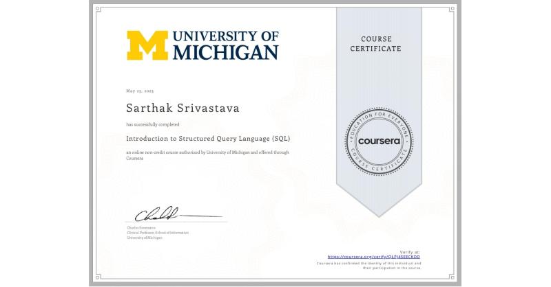Completion Certificate for Introduction to Structured Query Language ... Completion Certificate for Introduction to Structured Query Language ...