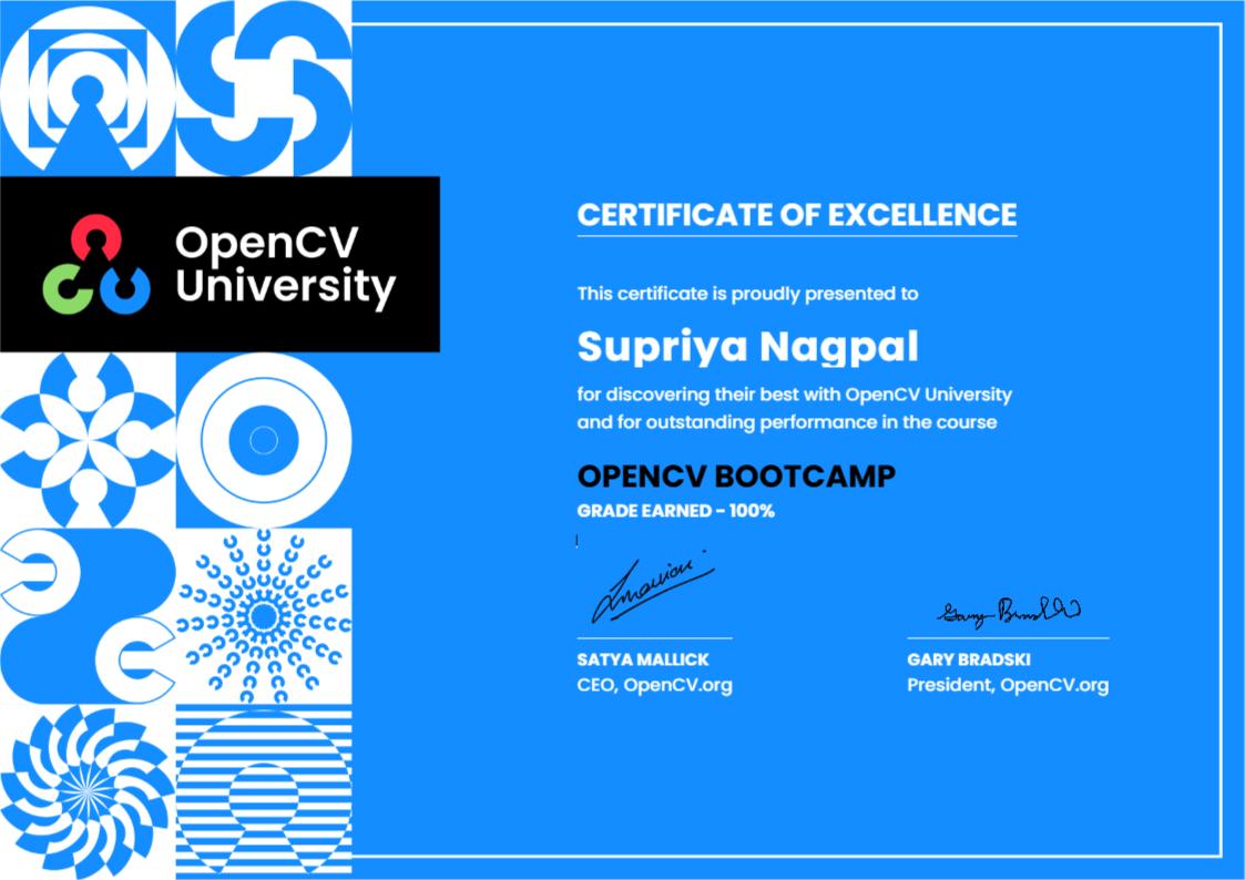 Supriya Nagpal on LinkedIn: OpenCV Free OpenCV Bootcamp Certificate ... Supriya Nagpal on LinkedIn: OpenCV Free OpenCV Bootcamp Certificate ...