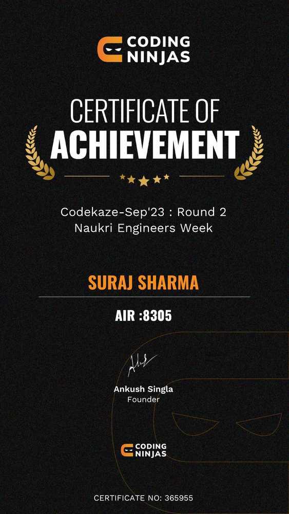 Suraj Kumar on LinkedIn: Codingninjas | Achievement Suraj Kumar on LinkedIn: Codingninjas | Achievement