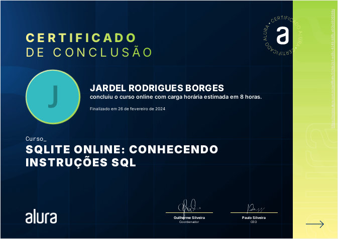 Jardel Borges on LinkedIn: Jardel Rodrigues Borges - Curso SQLite ... Jardel Borges on LinkedIn: Jardel Rodrigues Borges - Curso SQLite ...