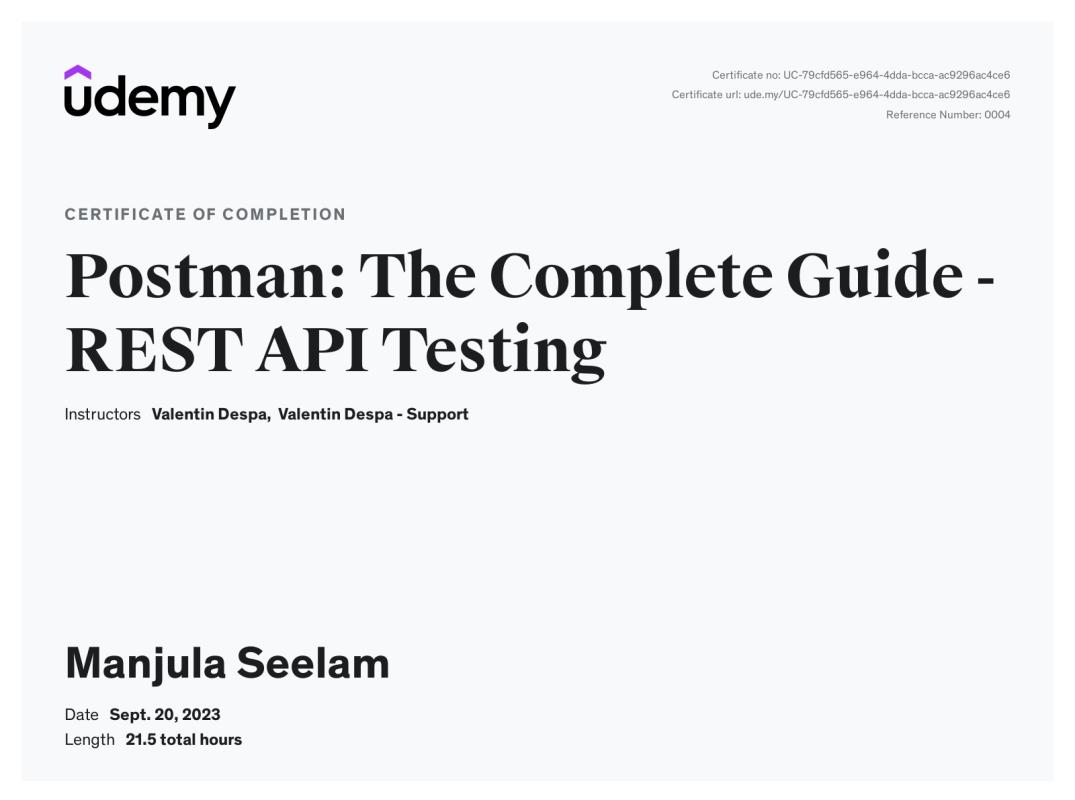 Manjula Seelam on LinkedIn: Udemy Course Completion Certificate Manjula Seelam on LinkedIn: Udemy Course Completion Certificate