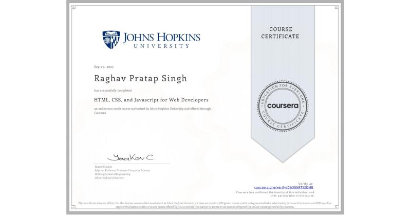 Completion Certificate for HTML, CSS, and Javascript for Web Developers ... Completion Certificate for HTML, CSS, and Javascript for Web Developers ...