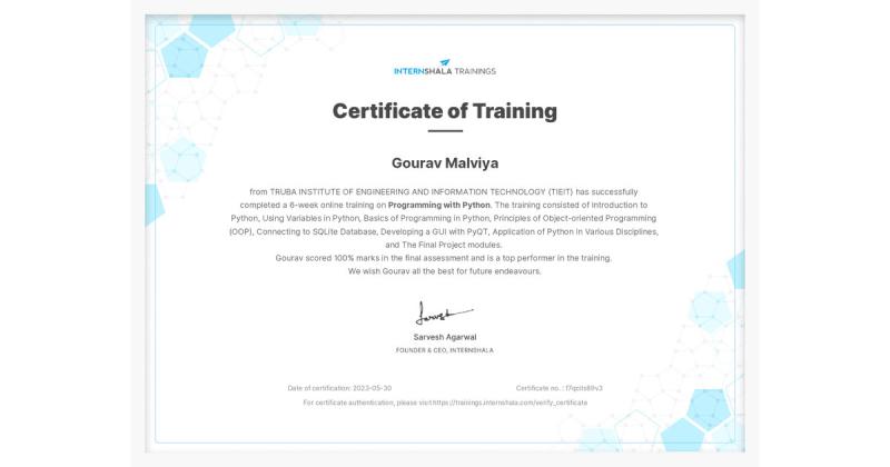 Gourav Malviya on LinkedIn: Successfully completed the Programming with ... Gourav Malviya on LinkedIn: Successfully completed the Programming with ...
